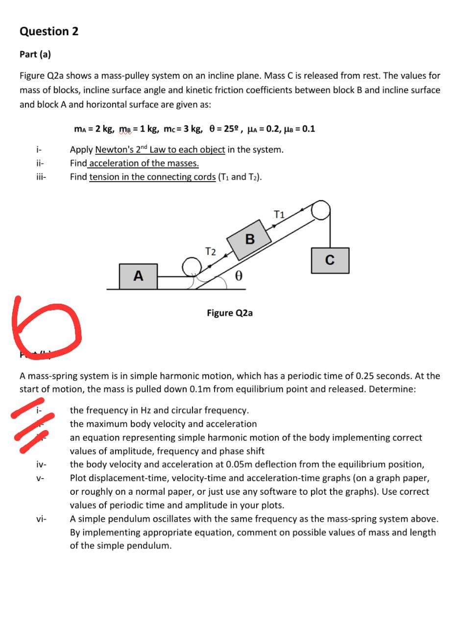Solved Question 2 Part (a) Figure Q2a shows a mass-pulley | Chegg.com
