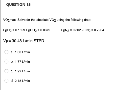 Solved QUESTION 14 Calculate the RER from the following GXT | Chegg.com
