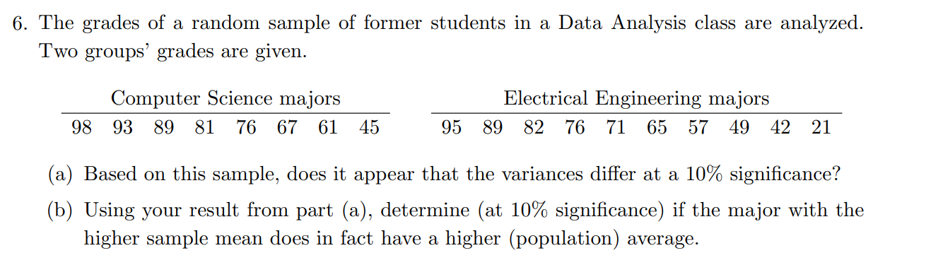 Solved The grades of a random sample of former students in a | Chegg.com