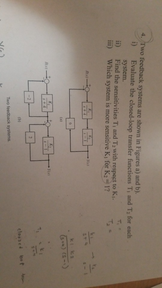 Solved 4. Two feedback systems are shown in Figures a) and | Chegg.com