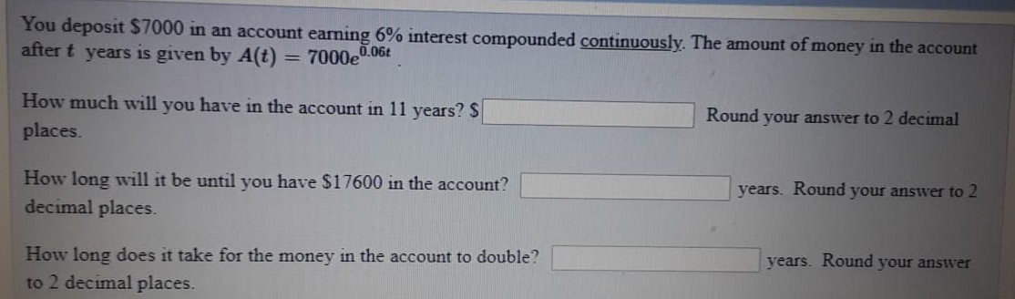 Solved You deposit $7000 in an account earning 6% interest | Chegg.com