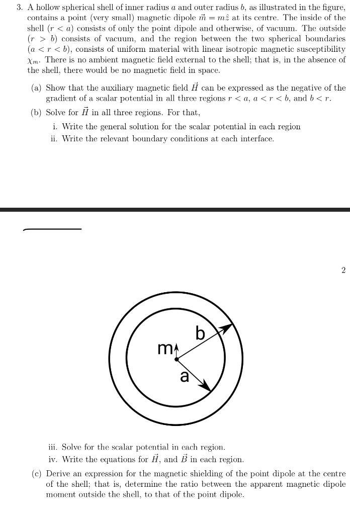 3. A hollow spherical shell of inner radius a and | Chegg.com