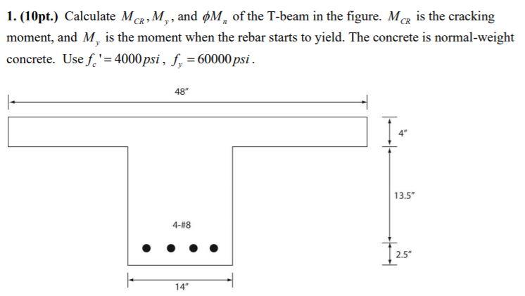 Solved 1. (10pt.) Calculate McR,M,, and 6M, of the T-beam in | Chegg.com