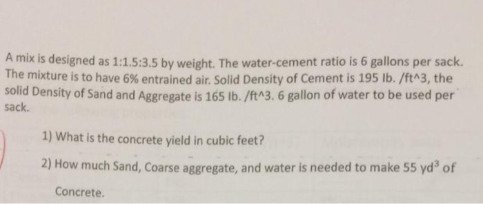 Solved Calculate the Volume of plastic concrete that will be | Chegg.com