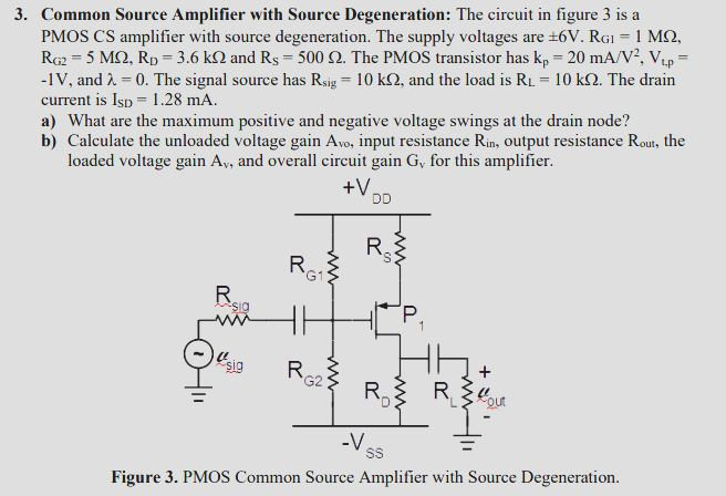 Solved 3. Common Source Amplifier with Source Degeneration: | Chegg.com