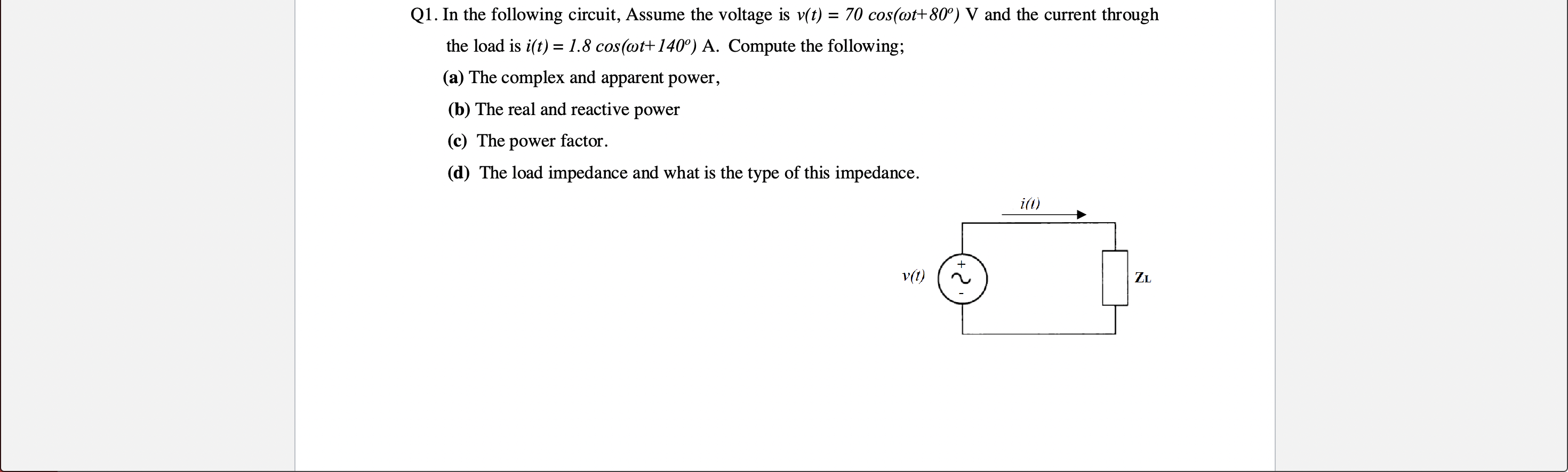 Solved Q1. In the following circuit, Assume the voltage is | Chegg.com