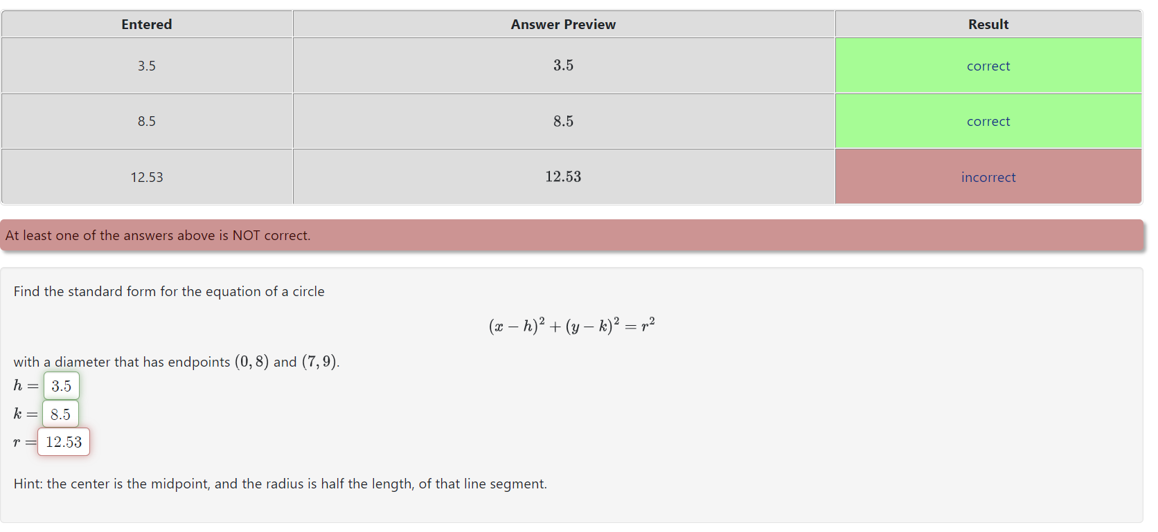 Solved At least one of the answers above is NOT correct.Find | Chegg.com