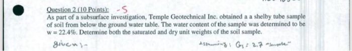 Solved As part of a subsurface investigation, Temple | Chegg.com