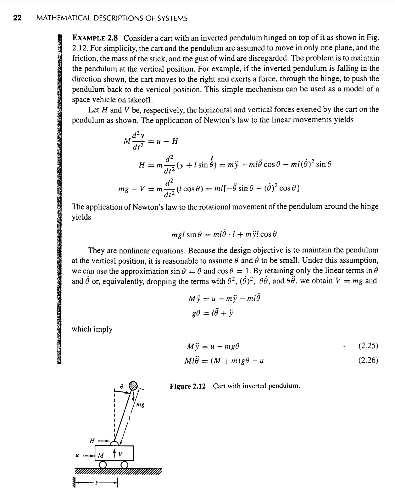 Solved EXAMPLE 2.8 Consider a cart with an inverted pendulum | Chegg.com | Chegg.com
