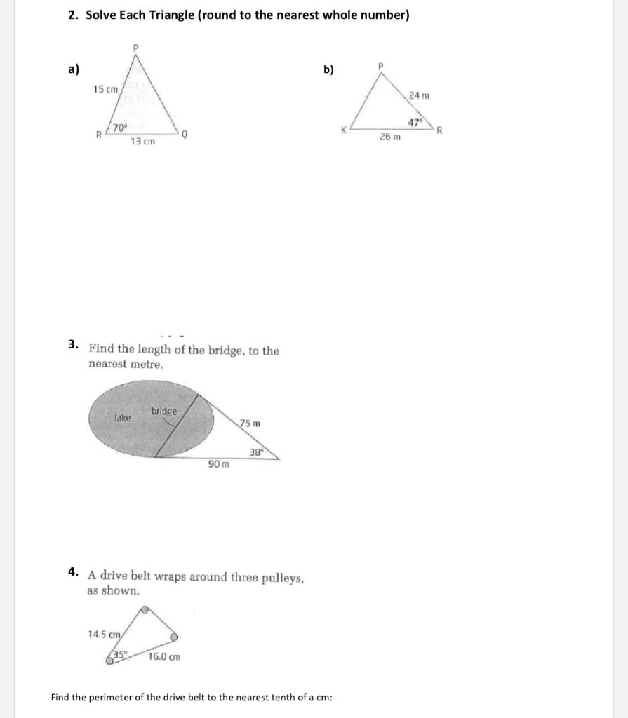 Solved 8.2 Cosine Law Homework 1. Find the length of the | Chegg.com