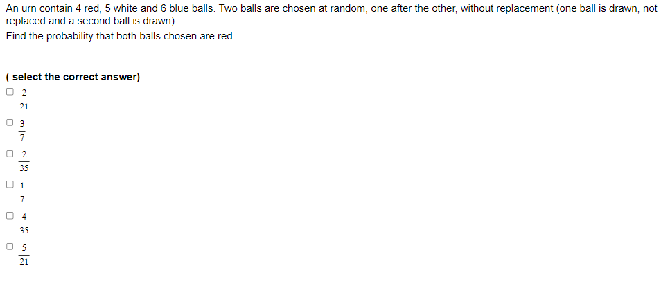 Solved An urn contain 4 ﻿red, 5 ﻿white and 6 ﻿blue balls. | Chegg.com