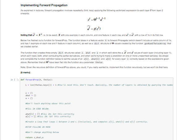 Solved Implementing Forward Propagation As explained in | Chegg.com