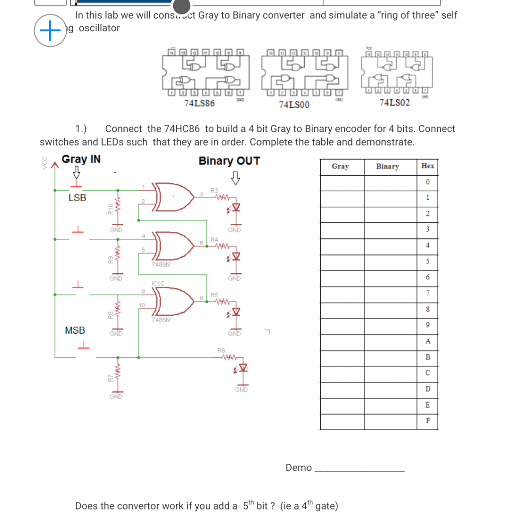 + In this lab we will consuct Gray to Binary | Chegg.com