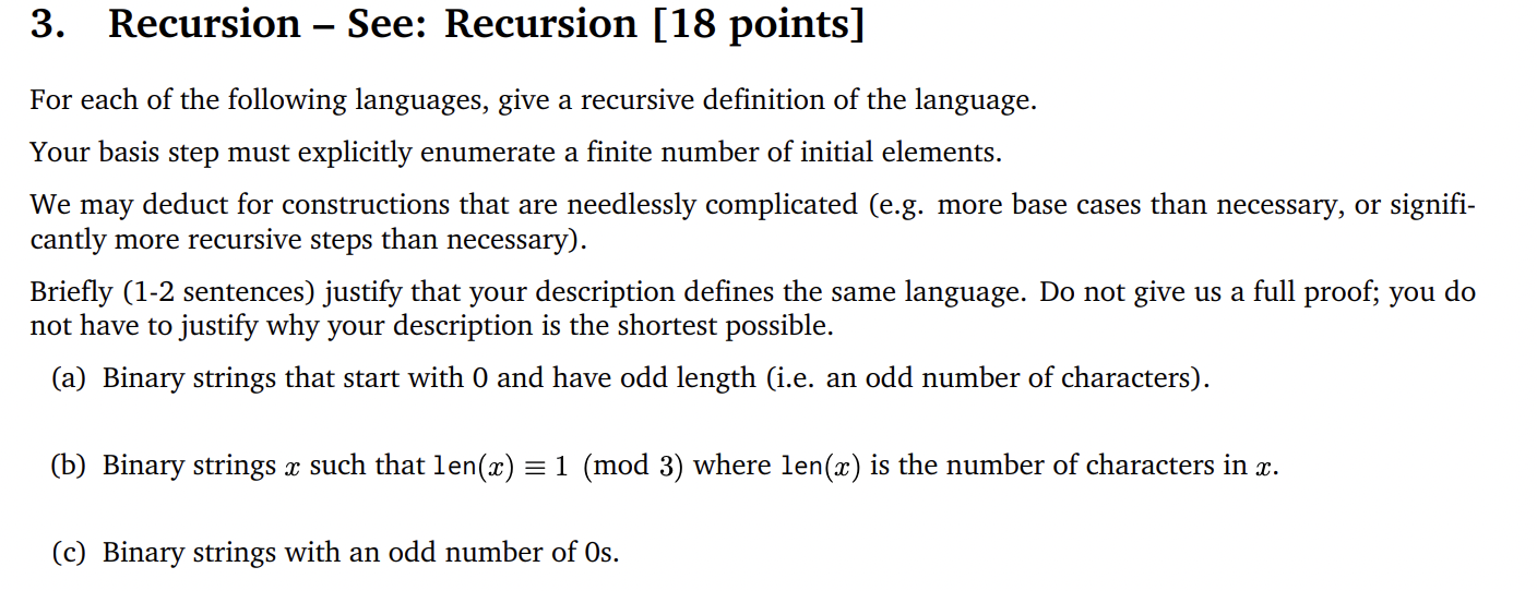For each of the following languages, give a recursive | Chegg.com
