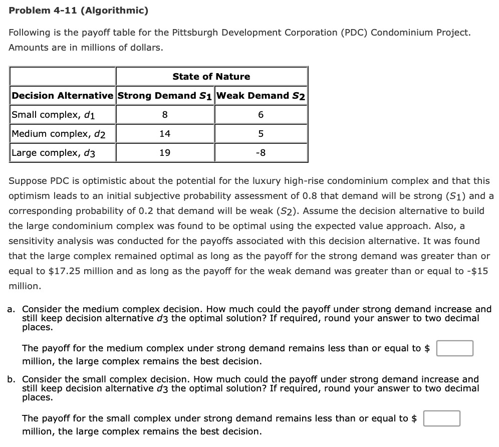 Solved Problem 4-11 (Algorithmic) Following is the payoff | Chegg.com