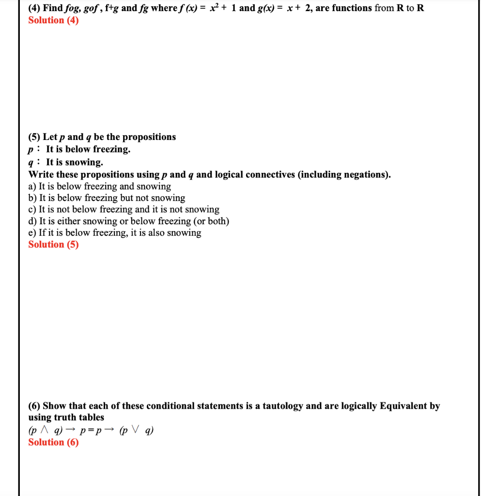 Solved (4) Find fog, gof, f+g and fg where f(x)=x2+1 and | Chegg.com