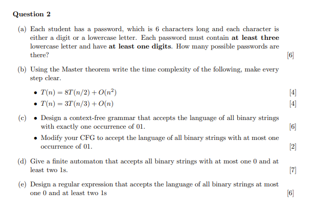 Solved Question 2 (a) Each student has a password, which is | Chegg.com