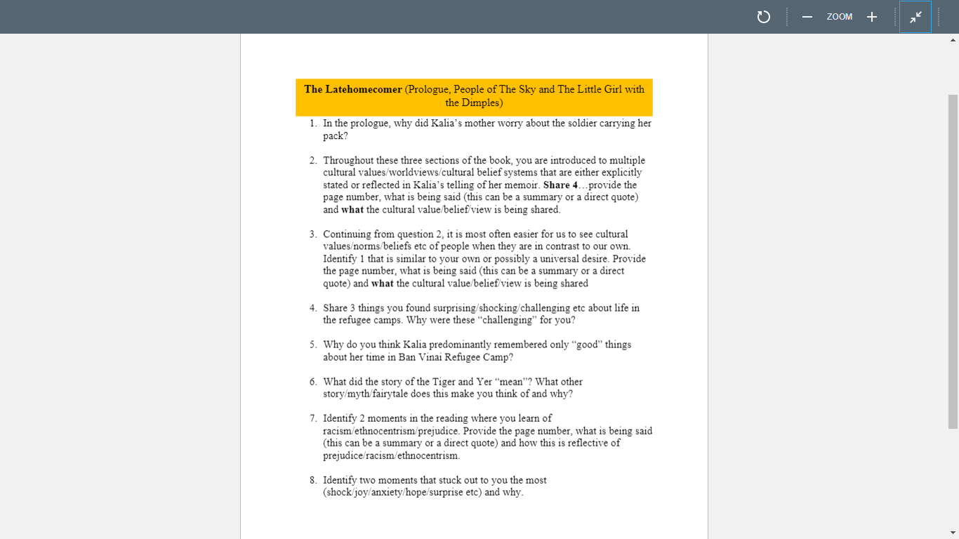 ZOOM + an The Latehomecomer (Prologue, People of The | Chegg.com