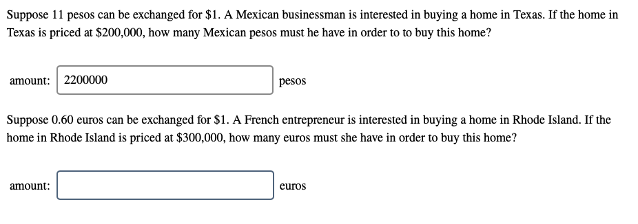 Solved Suppose 11 pesos can be exchanged for $1. A Mexican | Chegg.com