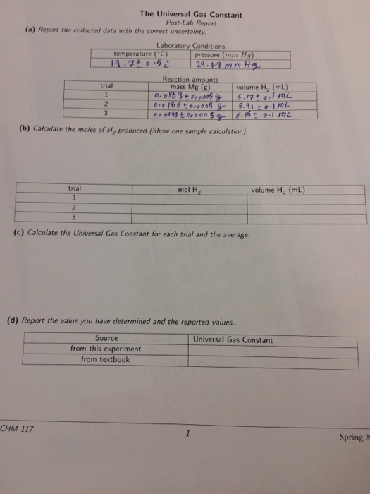 Solved The Universal Gas Constant Post-Lab Report (a) Report | Chegg.com