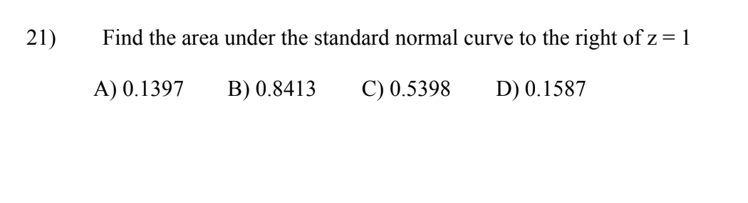 Solved 21) Find the area under the standard normal curve to | Chegg.com
