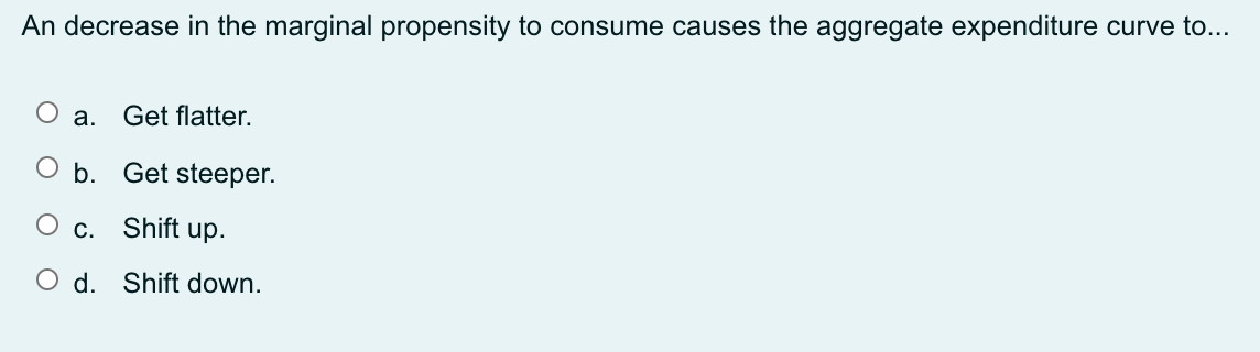 Solved An decrease in the marginal propensity to consume | Chegg.com