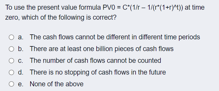 Solved To use the present value formula PV0 | Chegg.com
