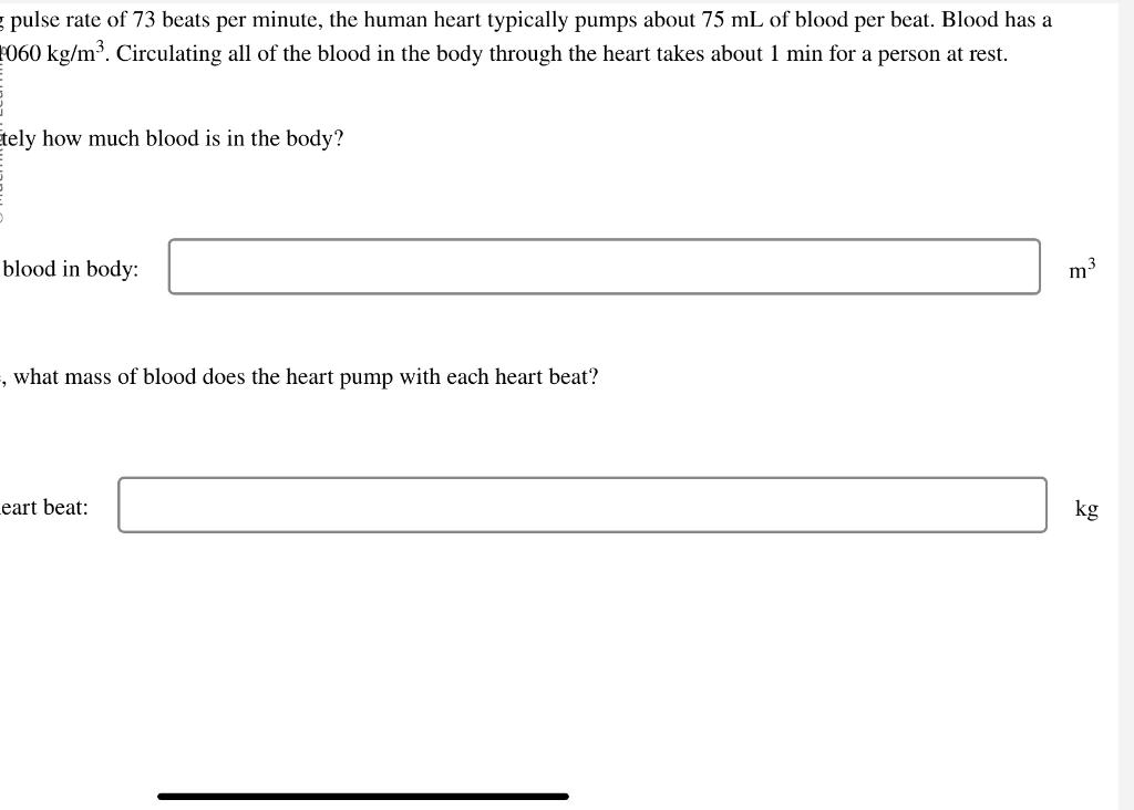 Solved At a resting pulse rate of 73 beats per minute, the | Chegg.com