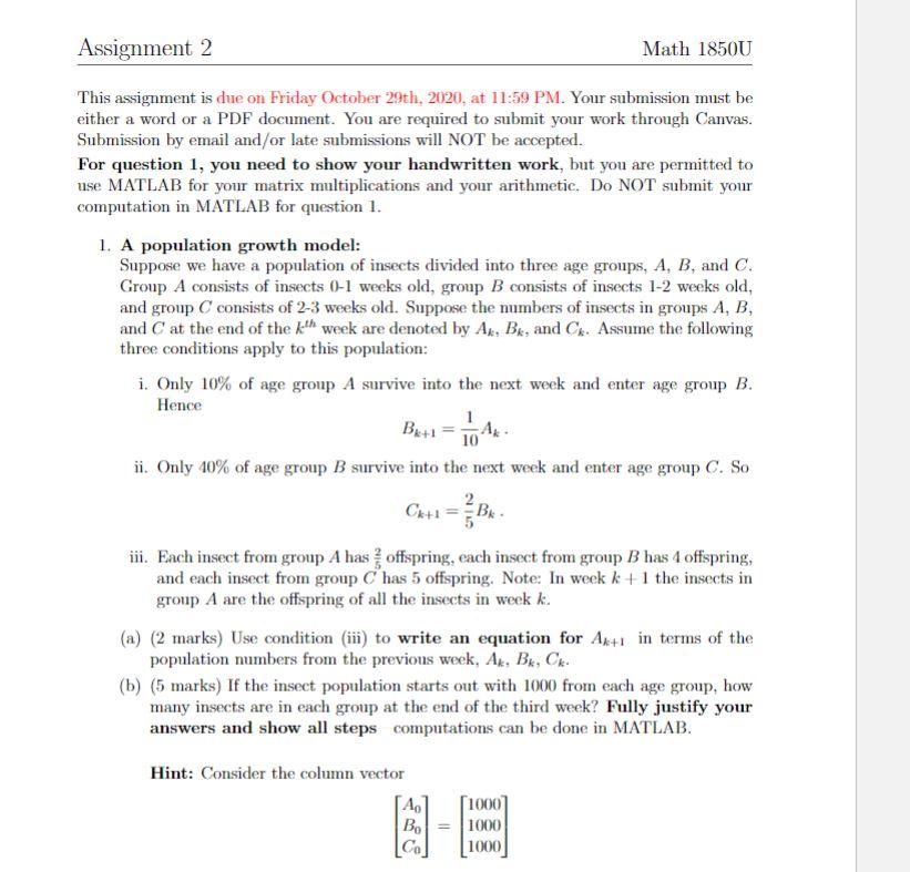 Solved Assignment 2 Math 1850U This assignment is due on | Chegg.com