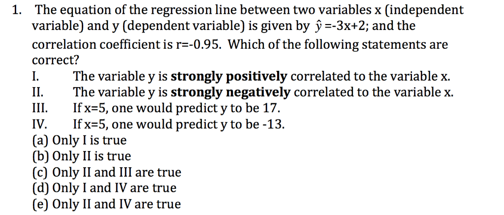 Solved The equation of the regression line between two | Chegg.com