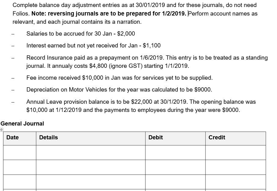 Solved Complete balance day adjustment entries as at | Chegg.com
