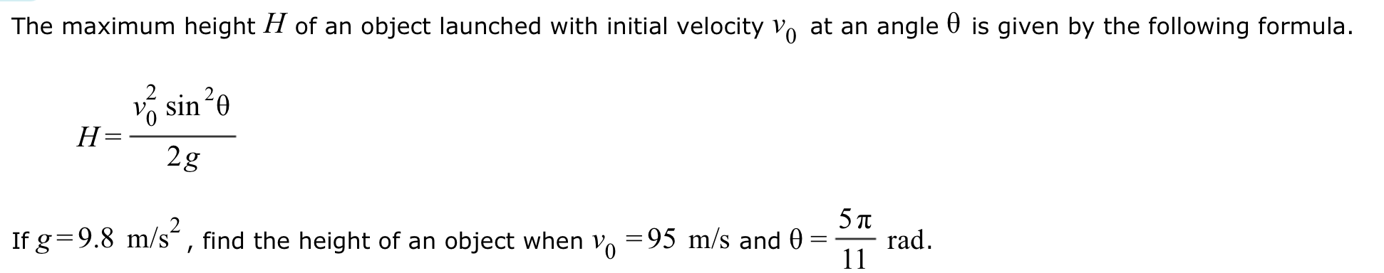 Solved The maximum height H ﻿of an object launched with | Chegg.com