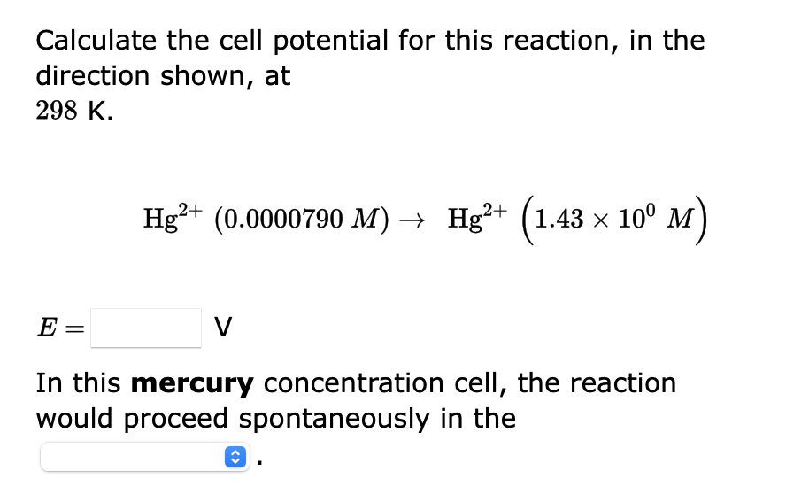[solved] Calculate The Cell Potential For This Reaction