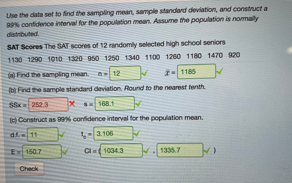 Solved Use the data set to find the sampling mean, sample | Chegg.com
