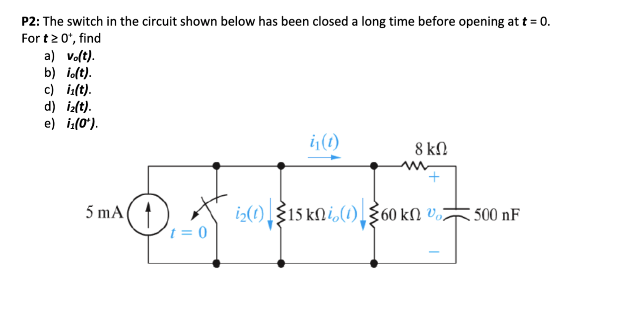 Solved P2: The switch in the circuit shown below has been | Chegg.com