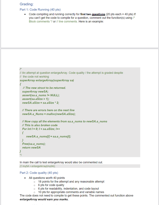 Solved Grading: Part 1: Code Running (40 pts) - Code | Chegg.com