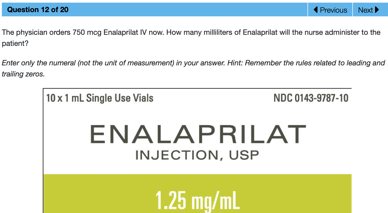 Solved Question 12 of 20 Previous Next > The physician | Chegg.com