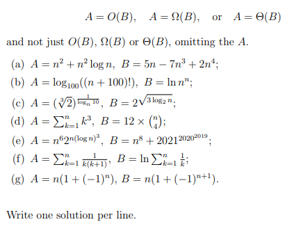 Solved For each pair of expressions (A, B) below, indicate | Chegg.com