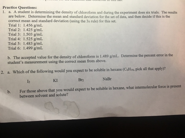 Solved A student is determining the density of chloroform | Chegg.com