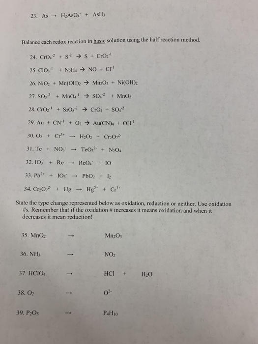 Solved Balancing Redox Reactions in Acid and Basic Solution | Chegg.com