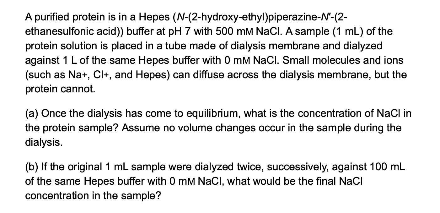 Solved A purified protein is in a Hepes ( N−(2− | Chegg.com