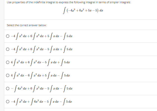 Solved Use properties of the indefinite integral to express | Chegg.com