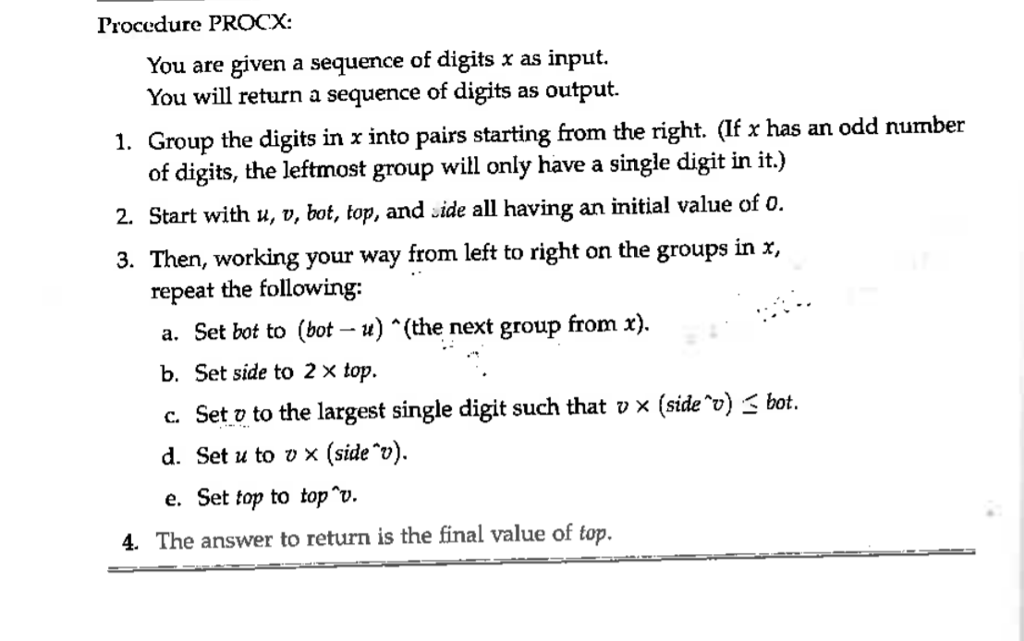 Solved Procedure PROCX: You are given a sequence of digits x | Chegg.com