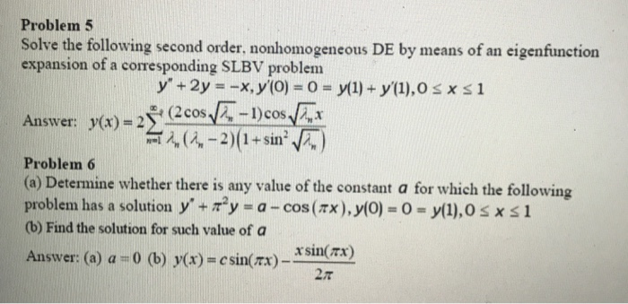 Solved Problem 5 Solve the following second order, | Chegg.com
