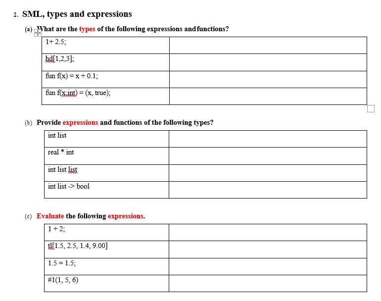 Solved 2. SML, types and expressions (a) Yhat are the types | Chegg.com