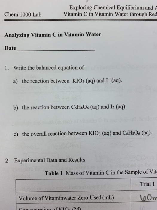 Solved Exploring Chemical Equilibrium and Vitamin C in | Chegg.com