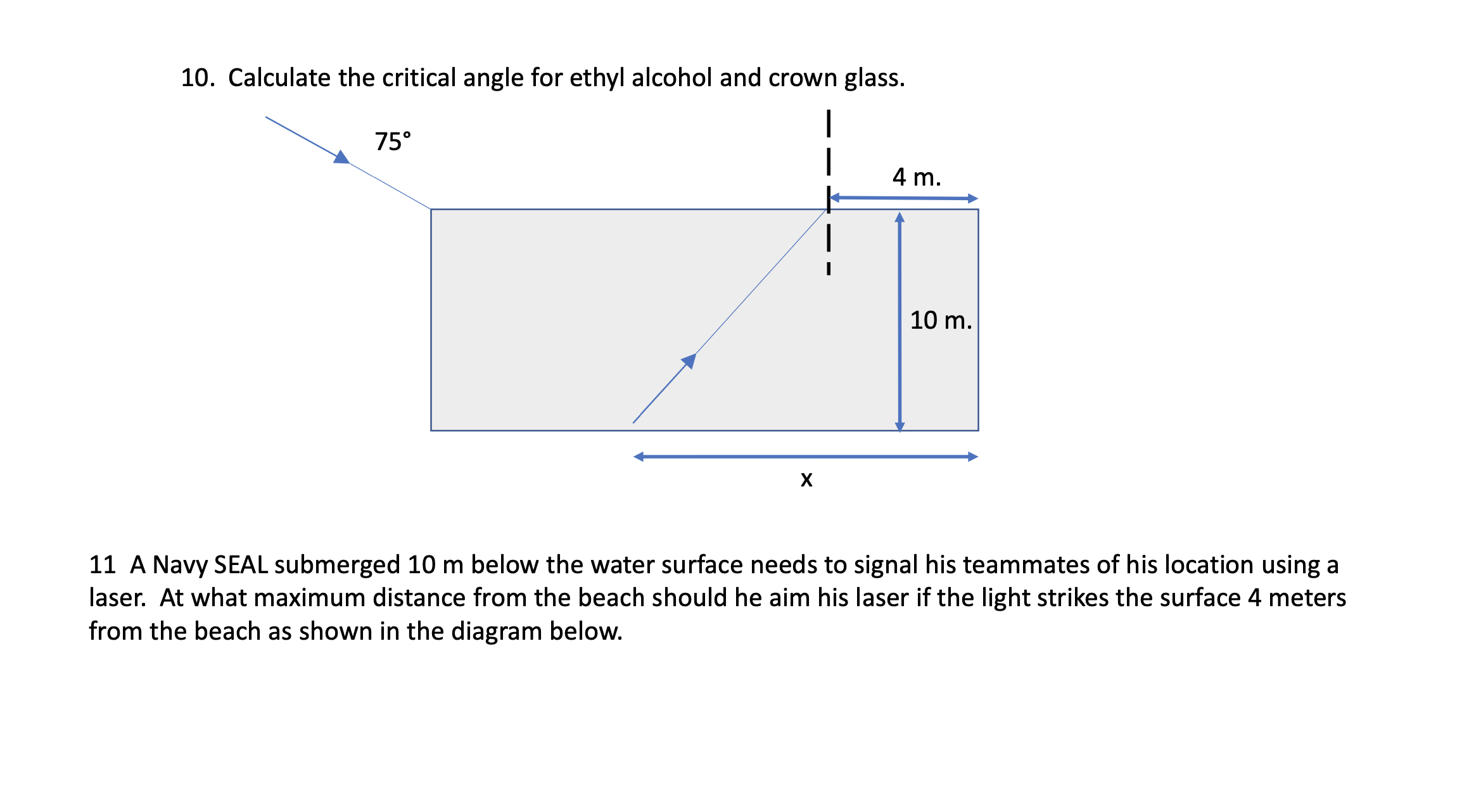 Solved 10. Calculate the critical angle for ethyl alcohol | Chegg.com