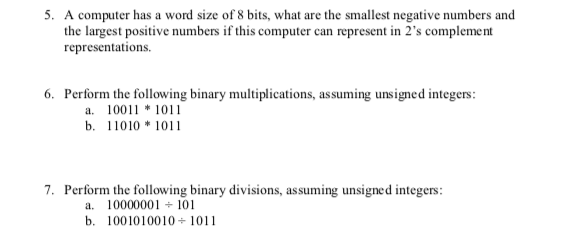 Solved 5. A computer has a word size of 8 bits, what are the | Chegg.com