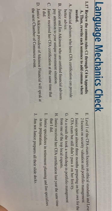 Language Mechanics Check 1.17 Review the comma rules | Chegg.com