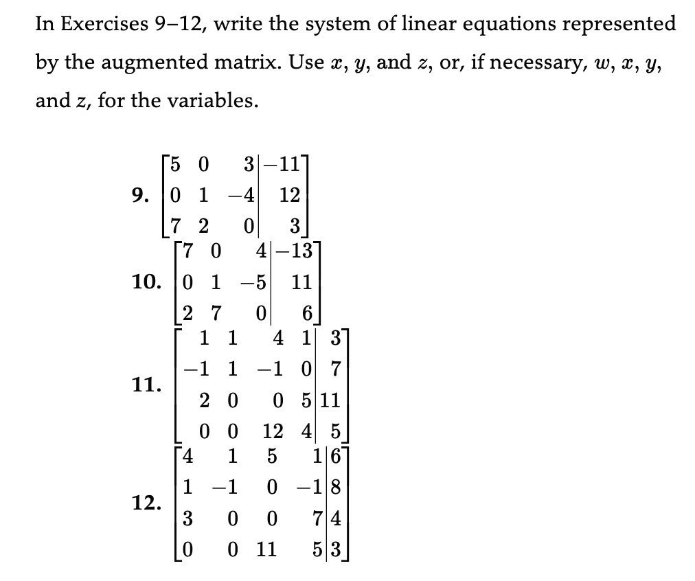 Solved In Exercises 9-12, write the system of linear | Chegg.com